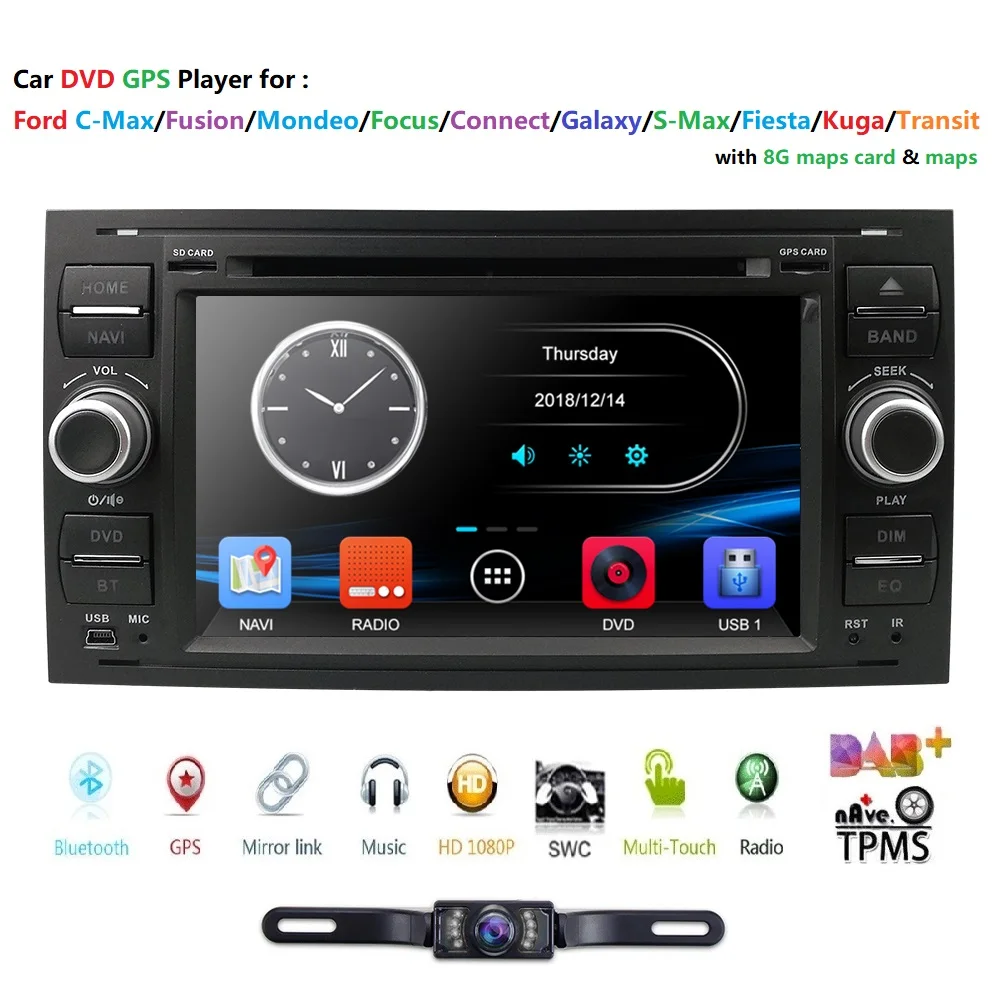 2Din 7Inch Car DVD Player For Ford/Focus/Mondeo/Transit/C MAX/Fiest GPS ...