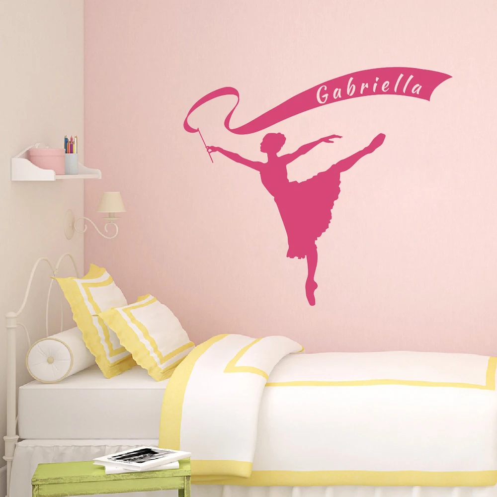 Personalized Ribbon Banner Dancer Wall Decal Ballet Dancer Vinyl Art ...