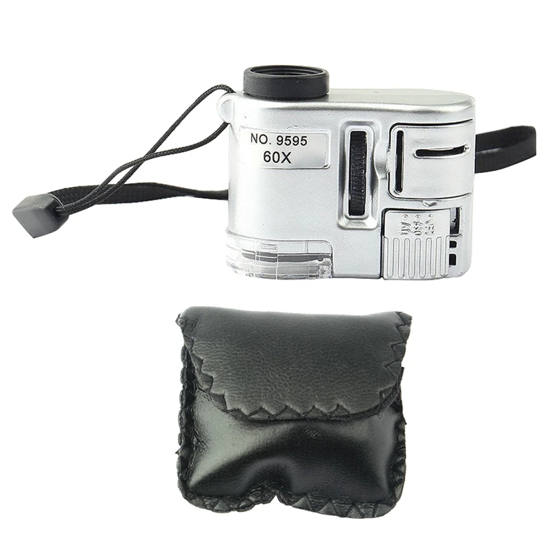Mini Lens 60X Pocket Magnifier Microscope With Led Ultraviolet Light ...
