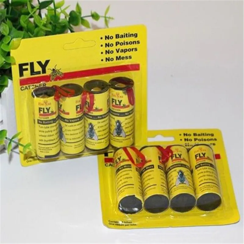 4 Rolls Insect Bug FLY Glue Paper Catcher Trap Ribbon Tape Strip Sticky ...