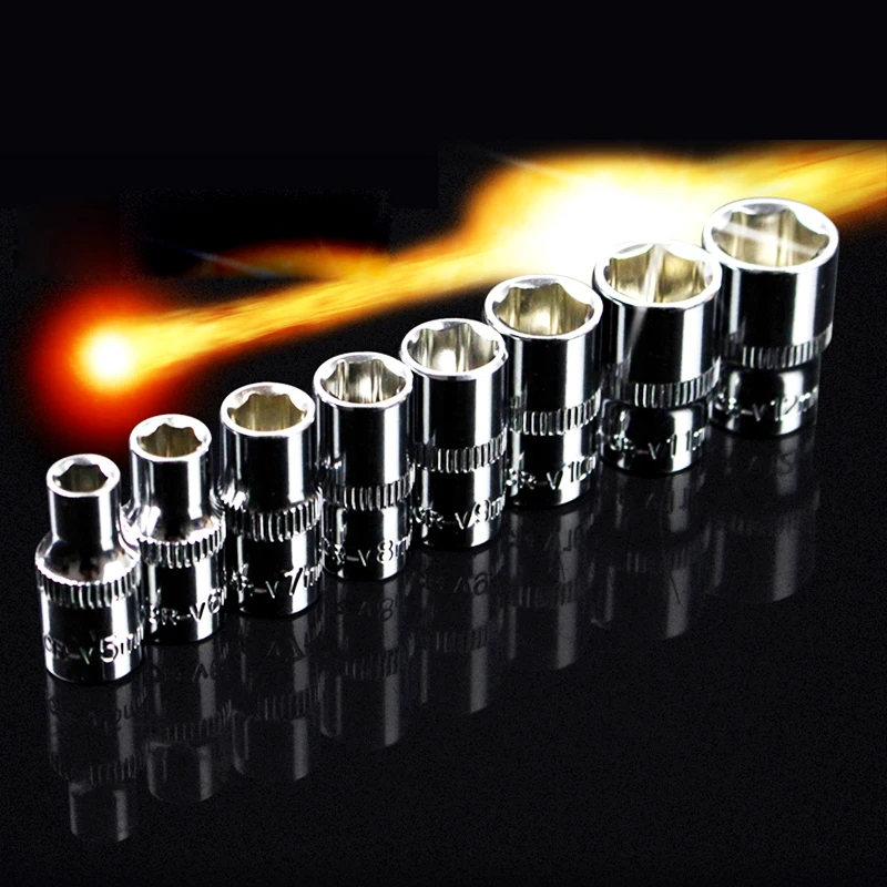 LAOA 8PCS 1/4 Drive Cr-V Socket Set Steel Hexagonal Short Sleeve ...