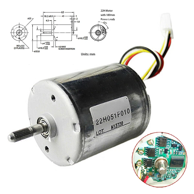 12V-24V 22H051F Brushless DC Motor Dual Bearing Inner Drive High Speed ...