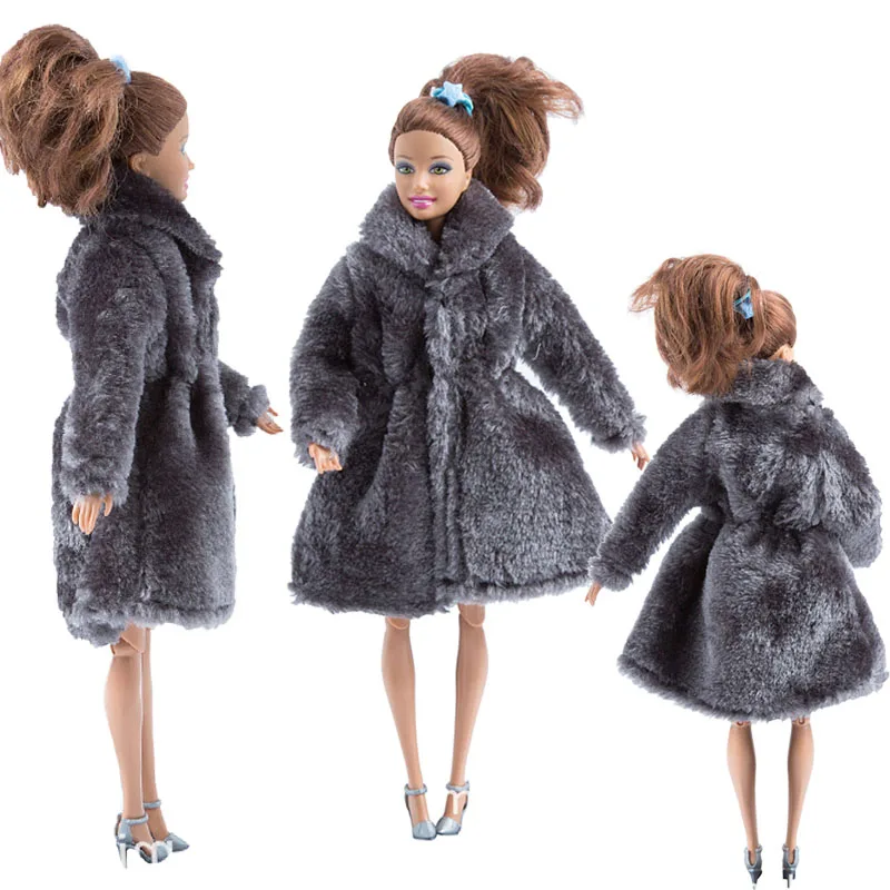 Dark Grey Winter Wear Warm Coat For 11.5" Dolls Fur Doll Clothing Dress ...