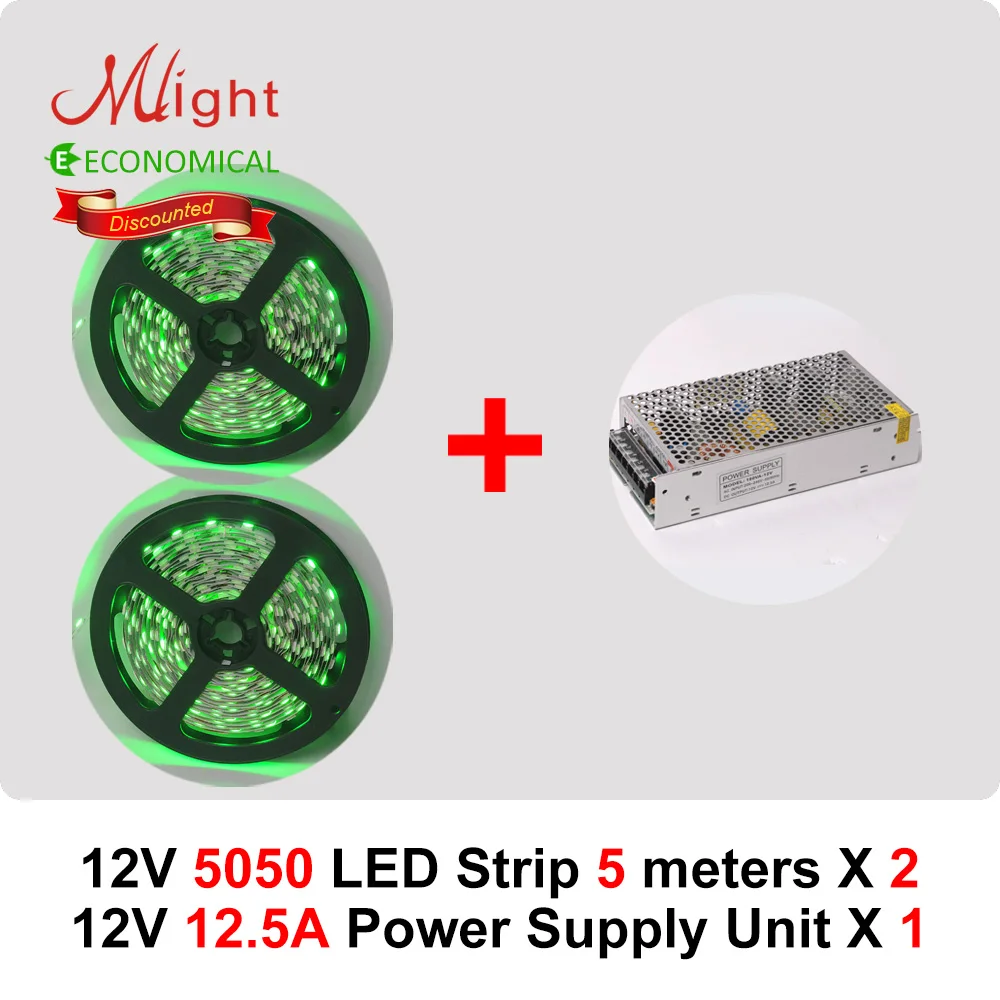 10 meters 12V LED Strip 5050 Tape Lights & 150W Power Supply Package ...