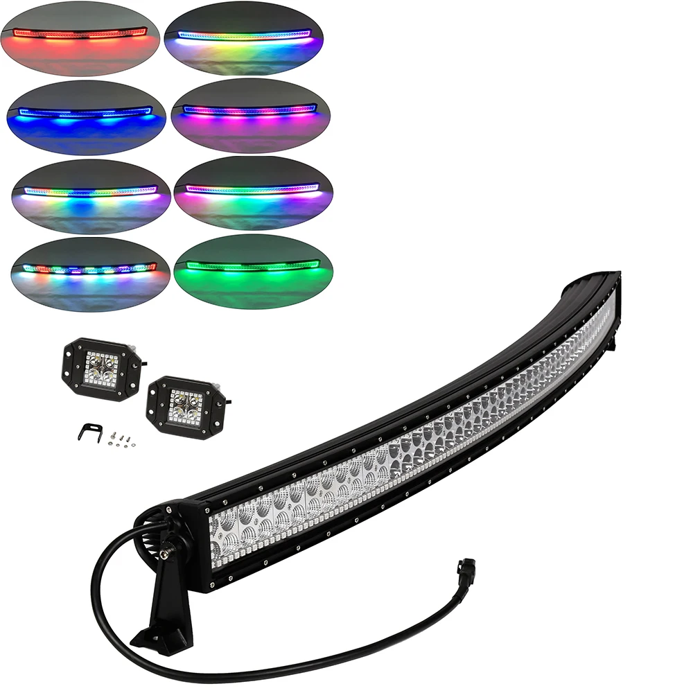 Nicoko 50" 288w Curved Led Light Bar with Chasing RGB halo ring for 8 ...