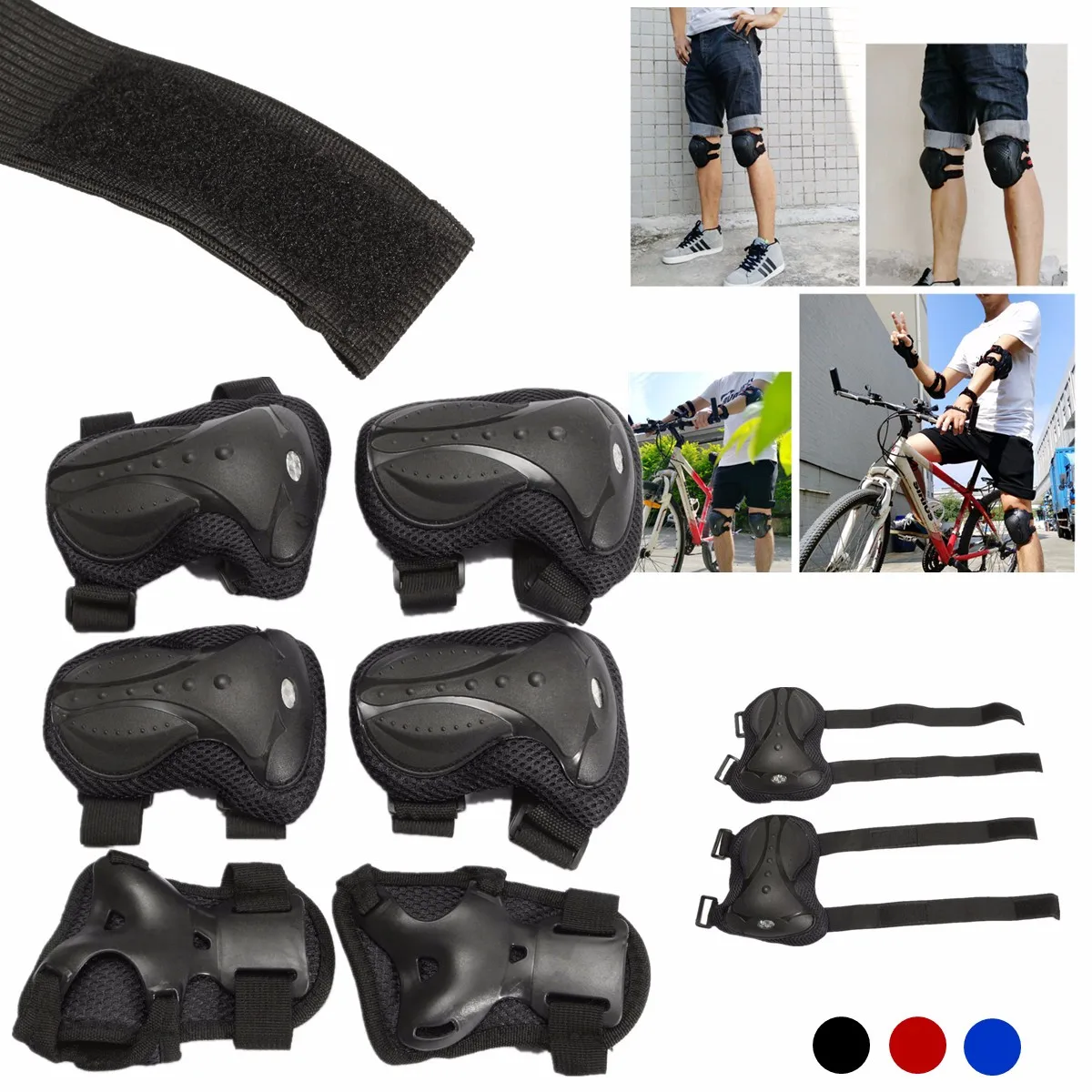 6pcs Set Adult Sports Safety Set Knee Elbow Pads Protective Kneepads