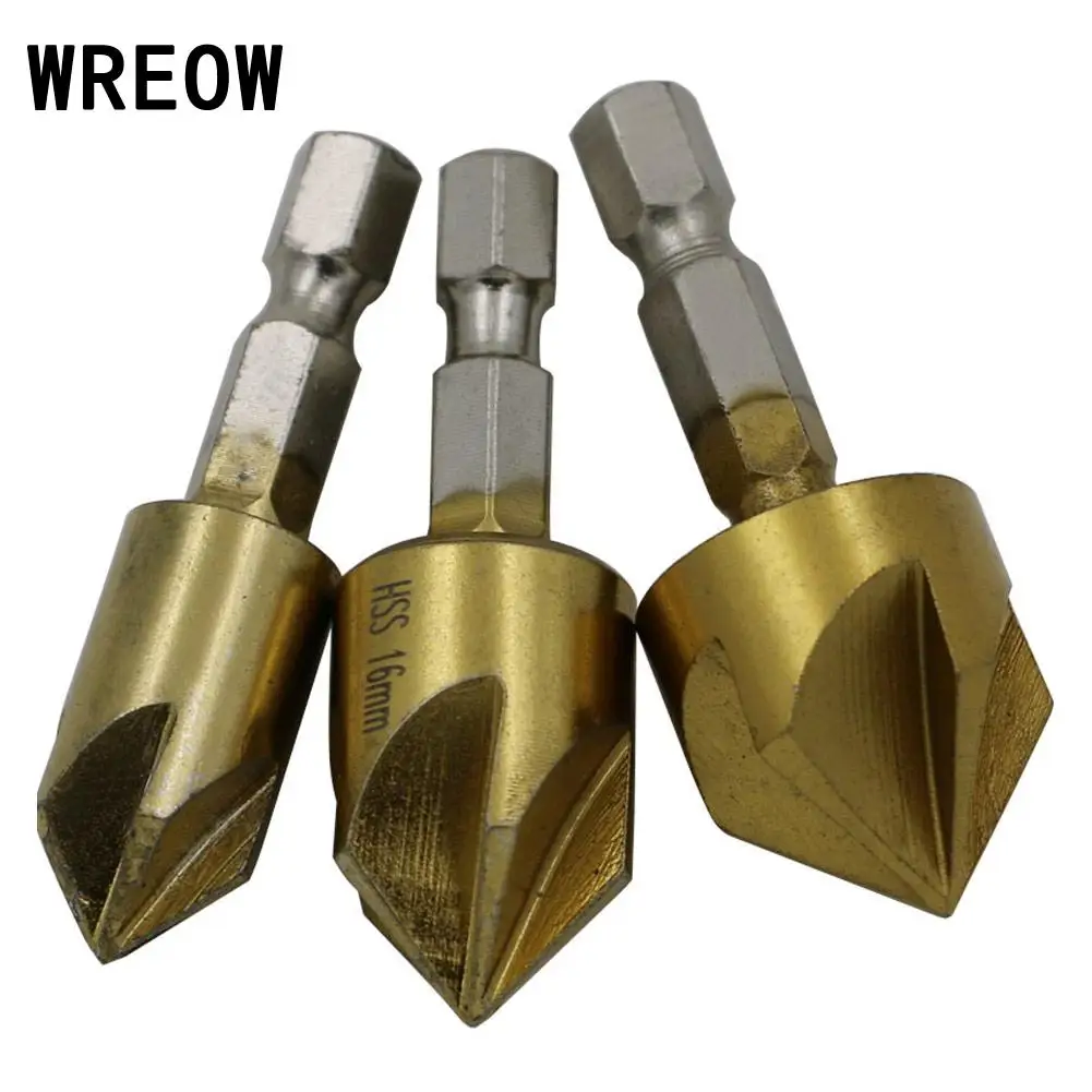 3pcs 12mm/16mm/19mm HSS Golden Single Flute Chamfer Metric Titanium ...