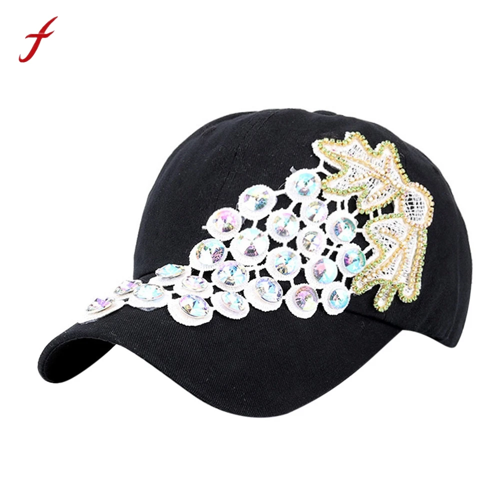 New Brand Women Rhinestone Casual Baseball Cap Snapback Hip Hop Flat ...