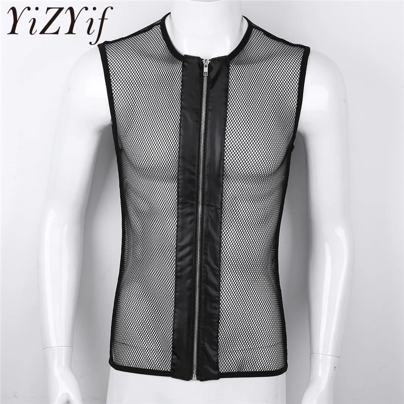 YiZYiF Sexy Men Mesh Tank Top Sleeveless See through Mesh Fishnet ...