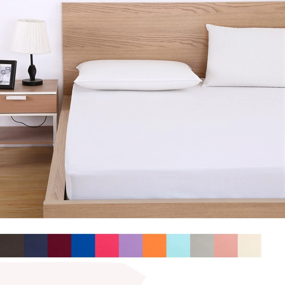 Solid Fitted Sheet Mattress Cover With All-around Elastic Rubber Band ...