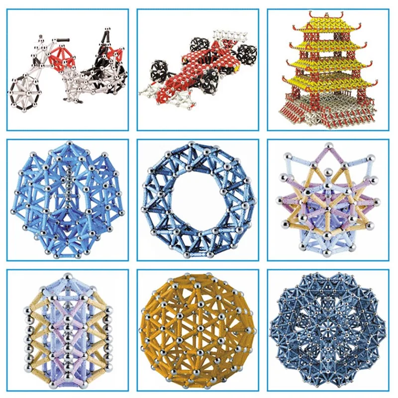 BD 100/150/200pcs Magnet Bars Metal Balls Kids Magnetic Building Blocks ...