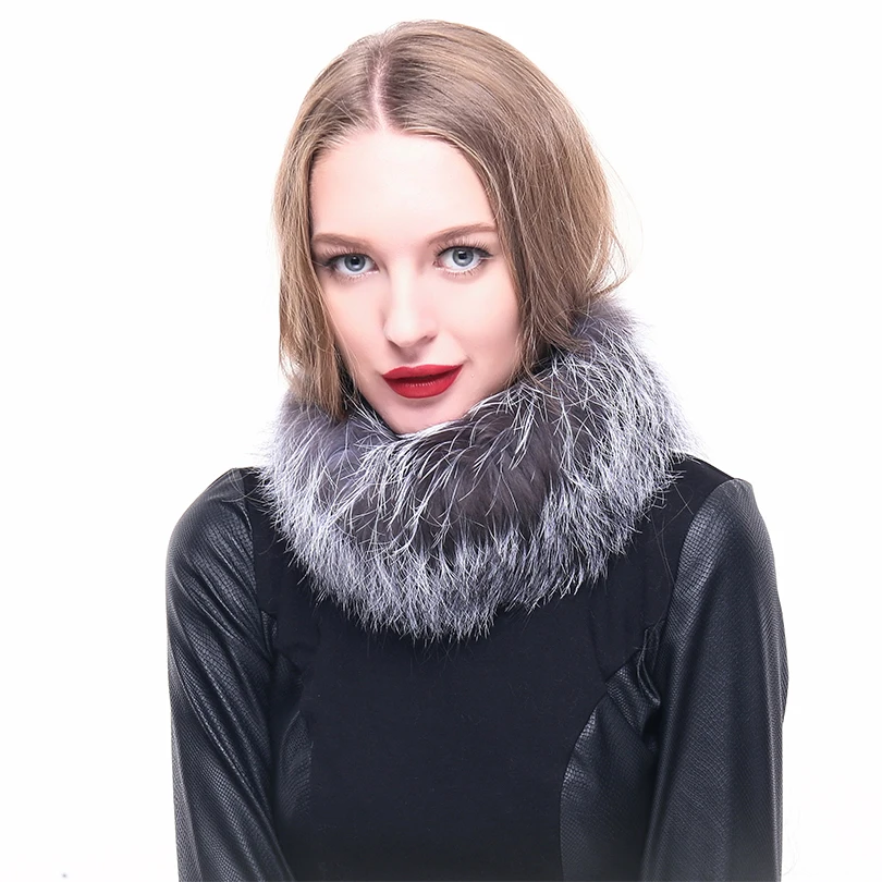 Real Fur Scarves Ring Collars New Winter Warm Women Fashion Sliver Fox ...