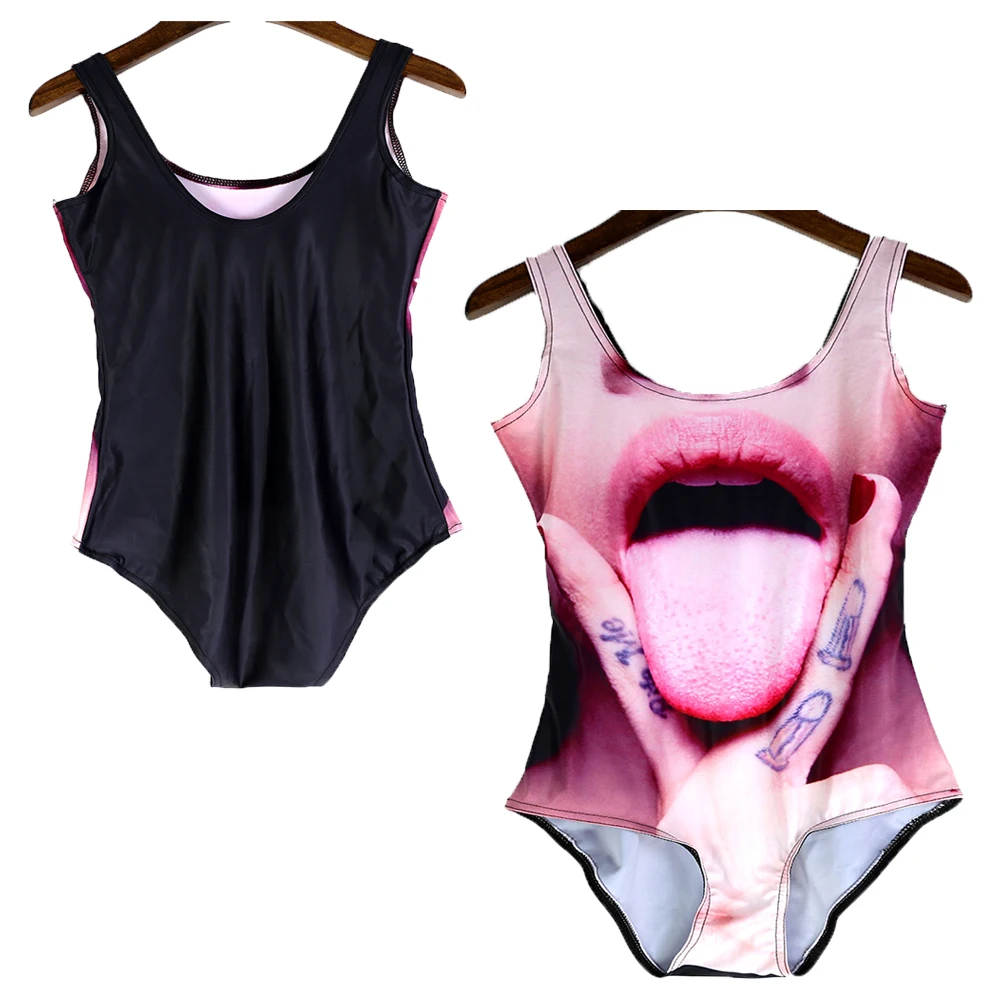 Sexy Tongue Punk Girl Swimming Suit Harajuku Beachwear 3d Print Slim ...
