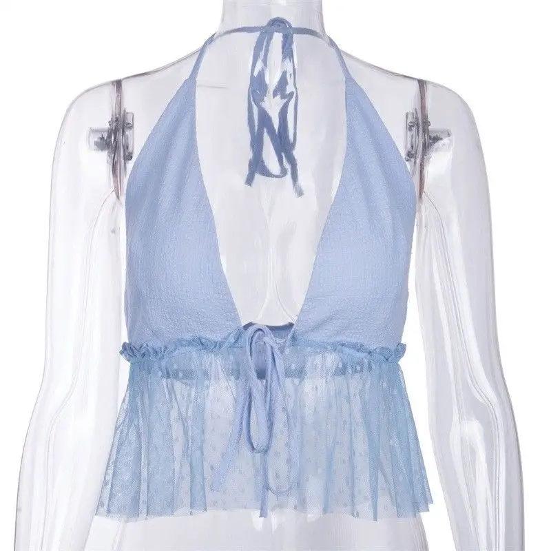 Women Summer Sexy Cross Halter Bandage Crop Top Tank Cut Out Bustier