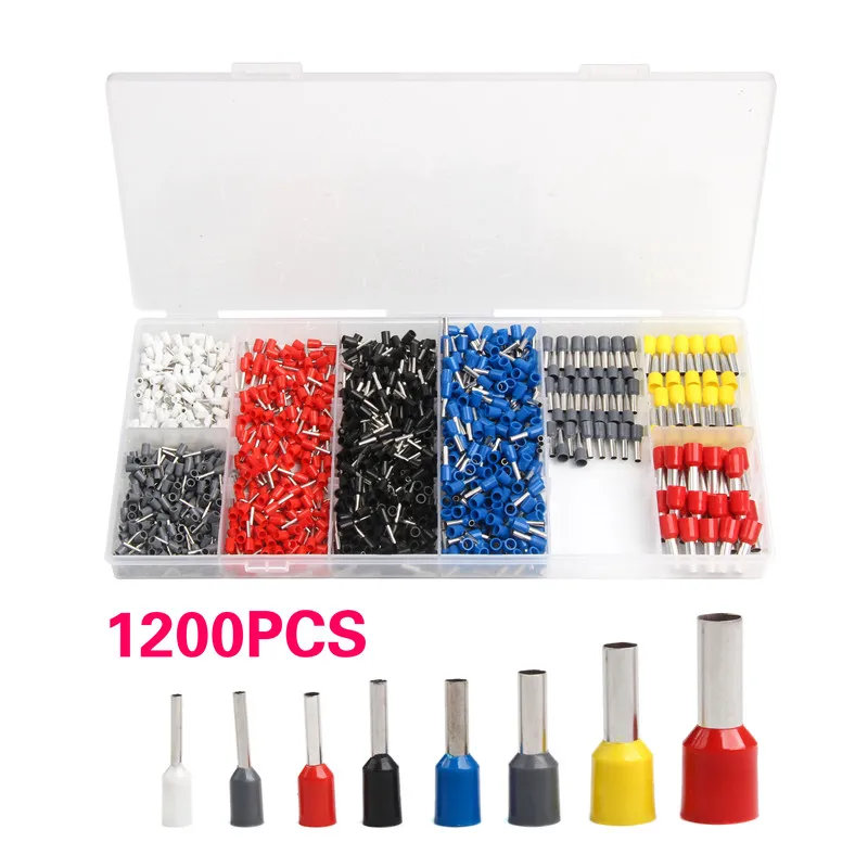 1200PC Mixed size Electric Wire Crimp Connectors Ferrules Kit Insulated ...