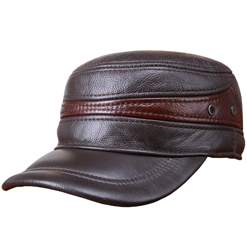 Genuine Leather Hat Winter Autumn Sheepskin Earprotection Hats Men's ...