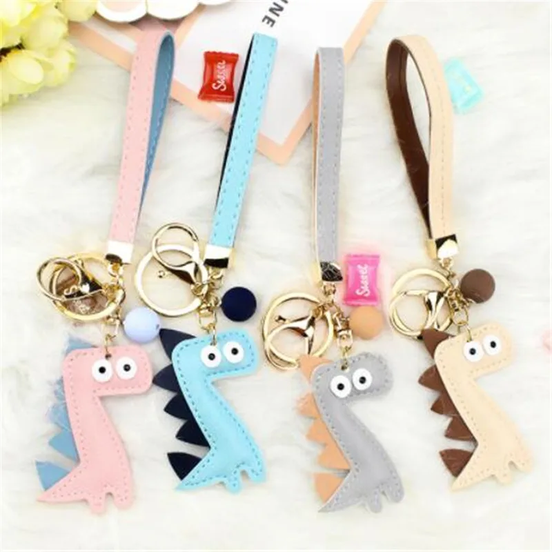 WKOUD Cute Dinosaur Keychain Key Ring Fashion Cotton Stuffing Cartoon ...