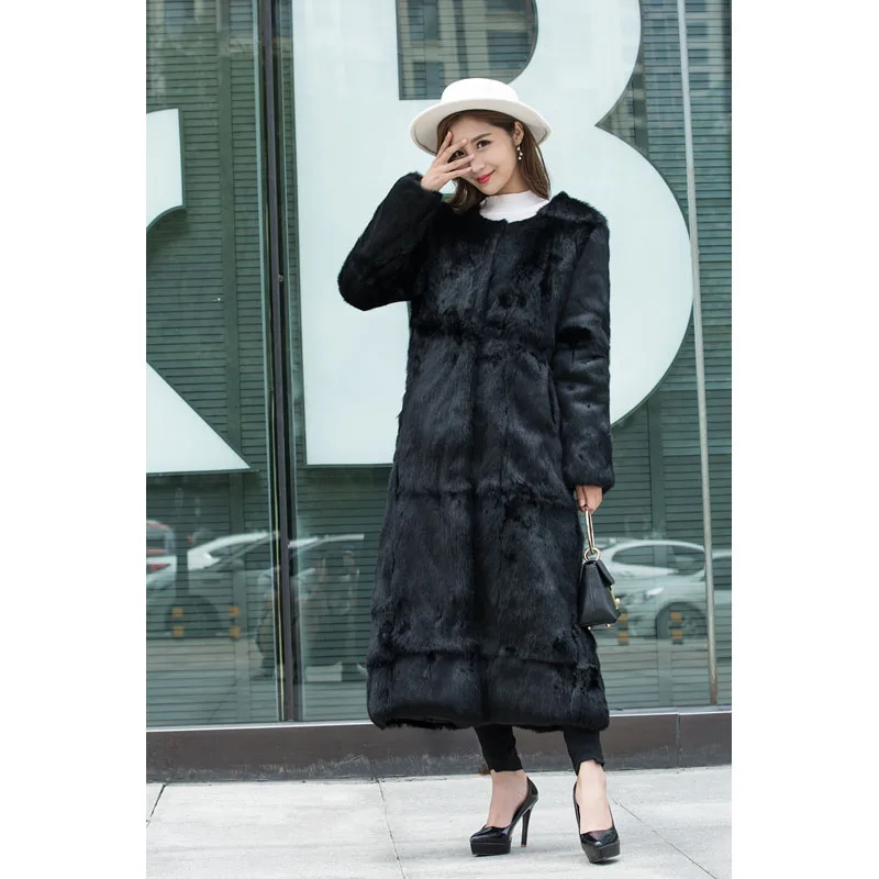 X longo 120 cm Plus Size S 5XL pele de coelho naturais casacos mulheres luva cheia real casacos ...