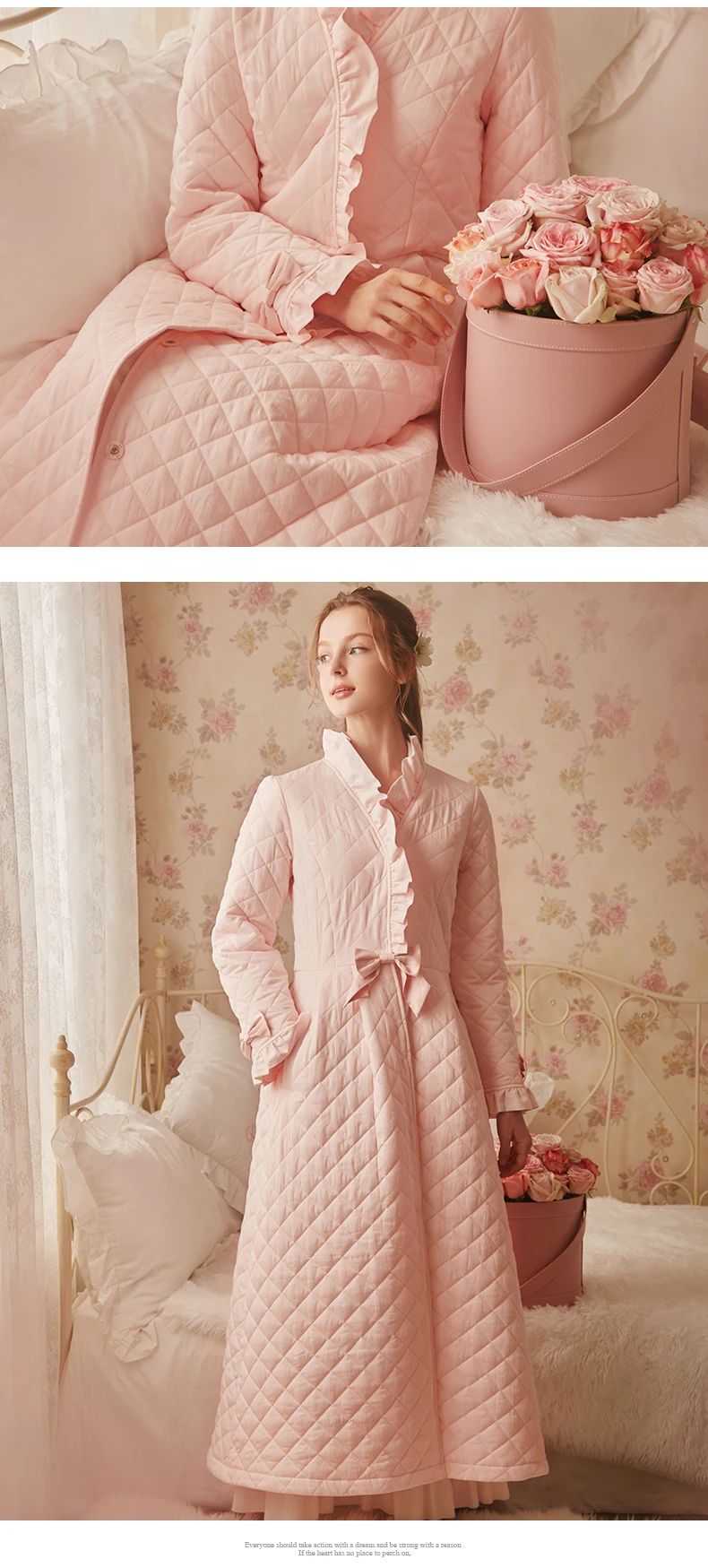 Winter Robe Sleepwear Ladies Cotton Long Robe Women Vintage Sleepwear ...