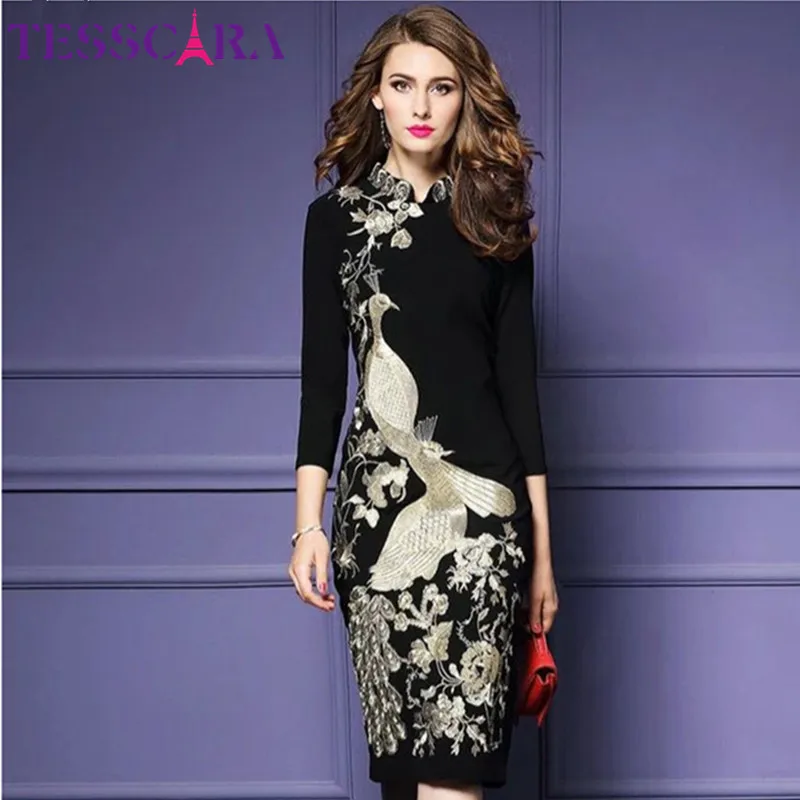 TESSCARA Autumn Women Luxury Embroidery Dress Female Elegant Office ...
