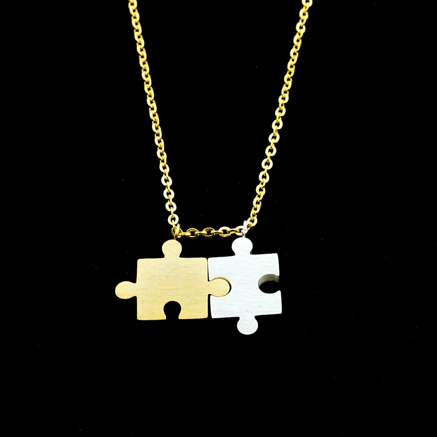 Ensemble de Double puzzle en acier inoxydable, collier pendentif Bff ...