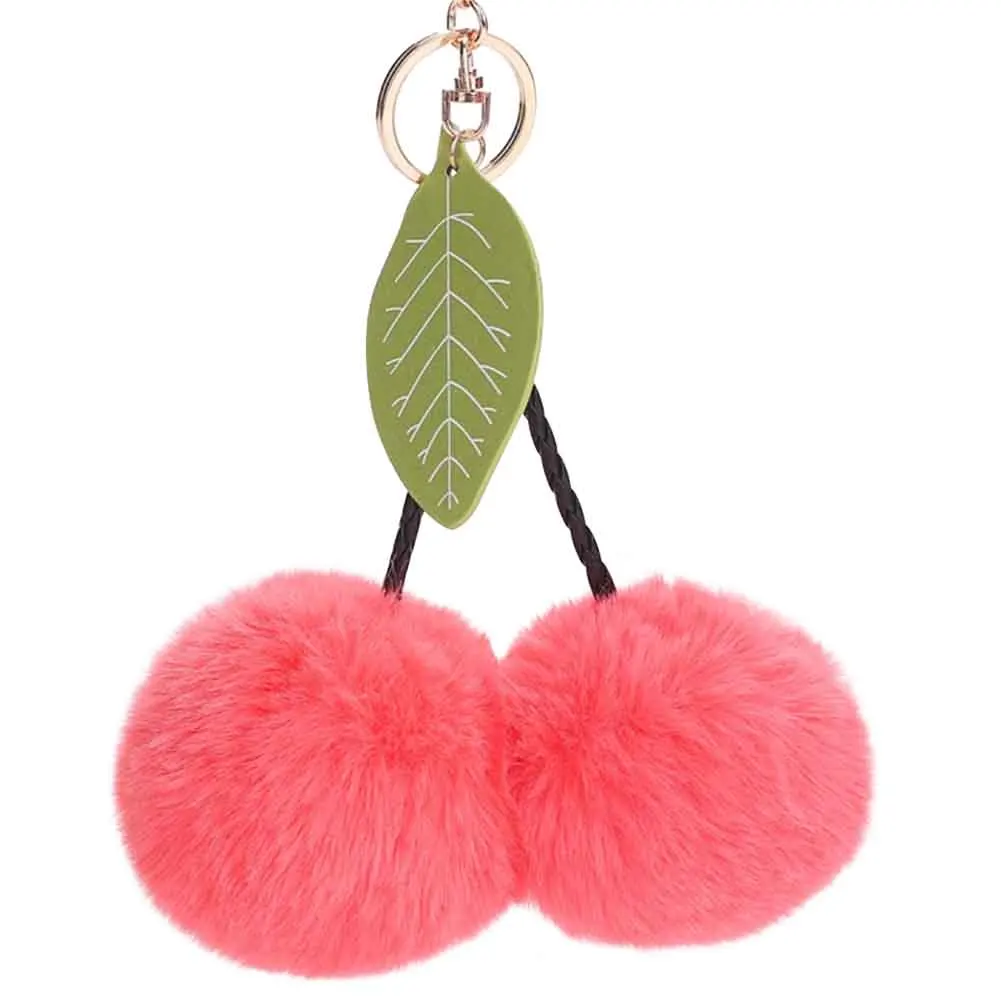 Ladies Fluffy Cherry Shaped Key Ring Keychain Car Keyfob Handbag ...