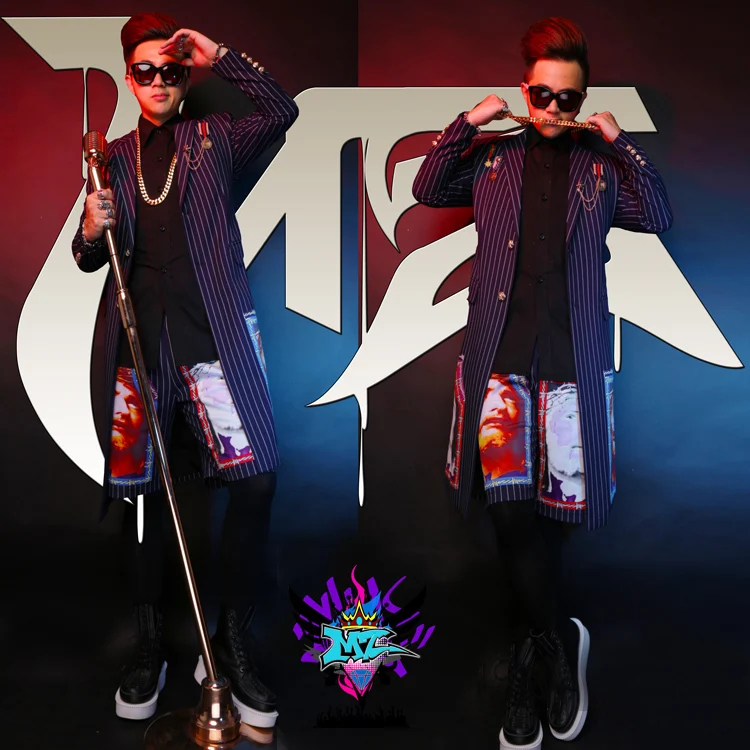 MZ the club of male singer men DJGD purplish blue bar wool long Europe ...