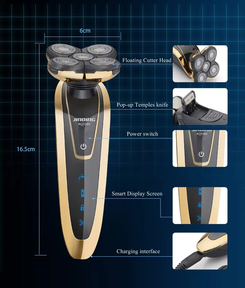 Or-3 - Rasoir électrique aste à 5 lames pour homme, rasoir étanche ...