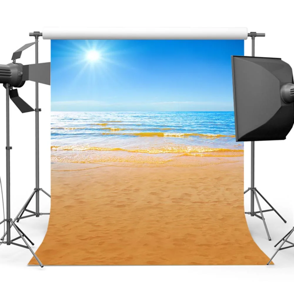 Summer-Sandy-Beach-Background-Photography-Blue-Sky-Sea-Backdrops-for ...