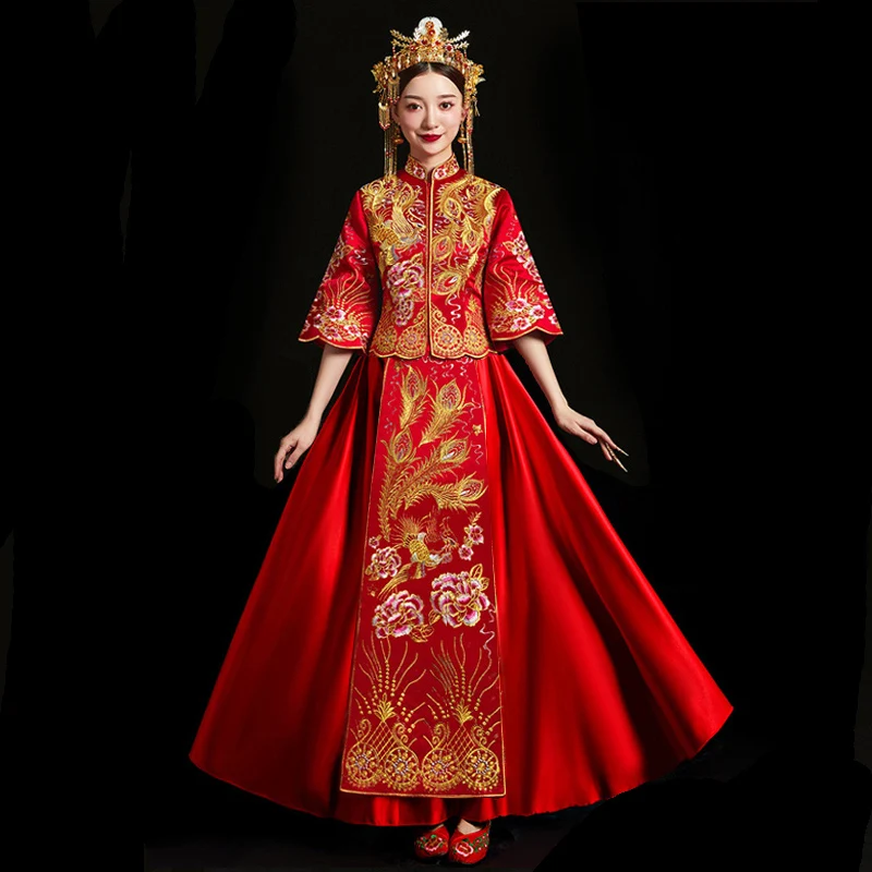 wedding cheongsam traditional Chinese bride dress Ancient marriage ...