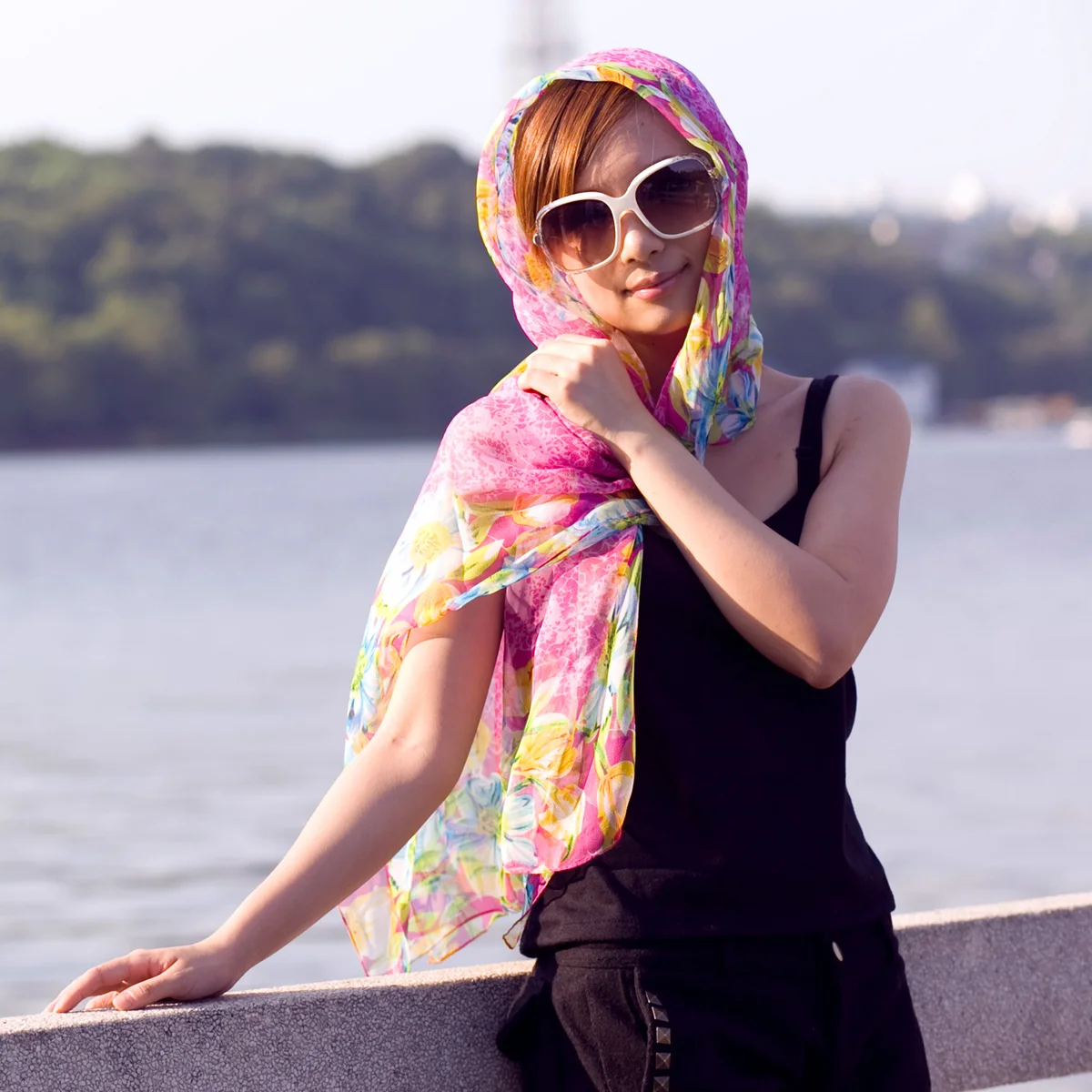 Blue autumn and winter women's silk scarf cape ultra long|scarf|scarf ...