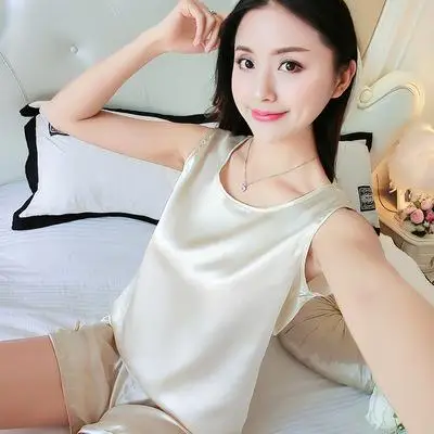 Сексуальная Летняя короткая Пижама, Пижамный костюм, Женская атласная ...