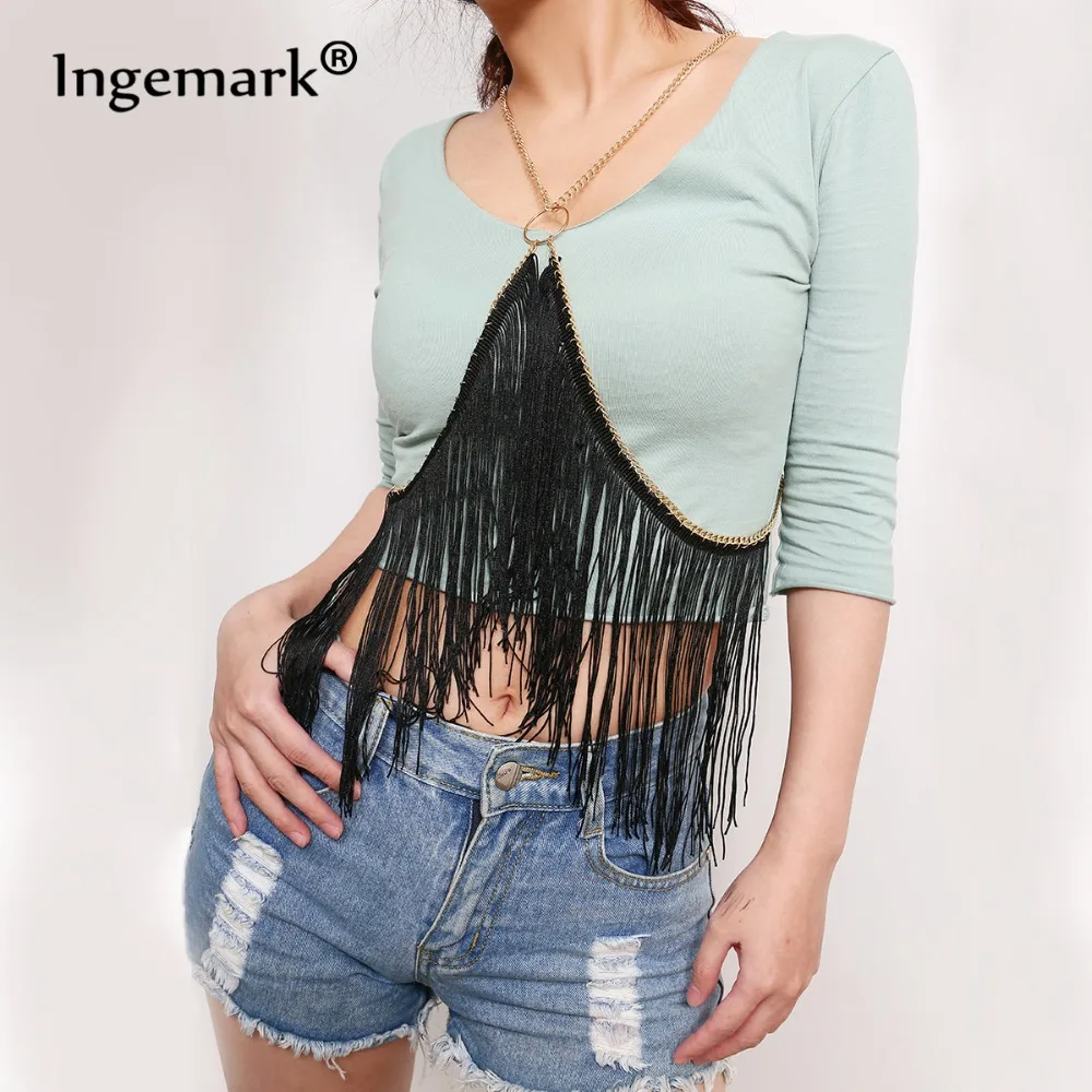 Ingemark Tassel Halter Vest Body Belly Chain Bohemia Ethnic Sexy Golden