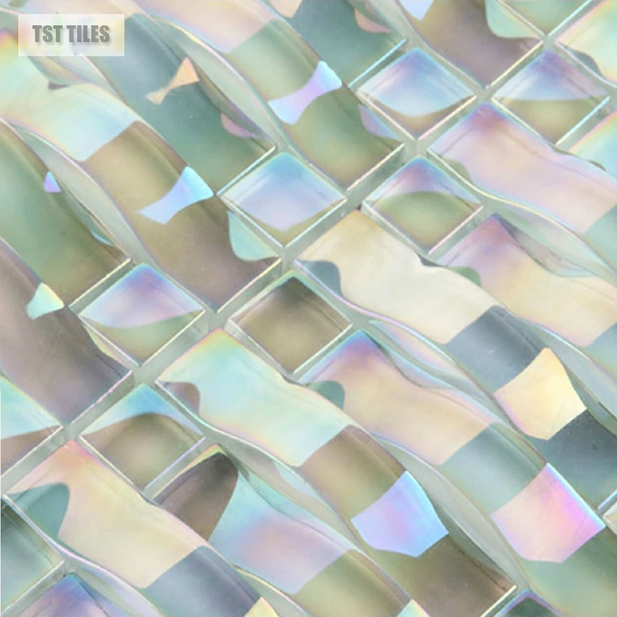 Construction iridescent tiles glass mosaics tile backsplash kitchen ...
