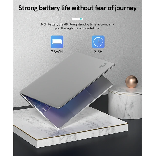 KUU A8S 15.6 inch Student Laptop 6GB RAM 256GB SSD Notebook For intel J3455 Quad Core Ultrabook ...