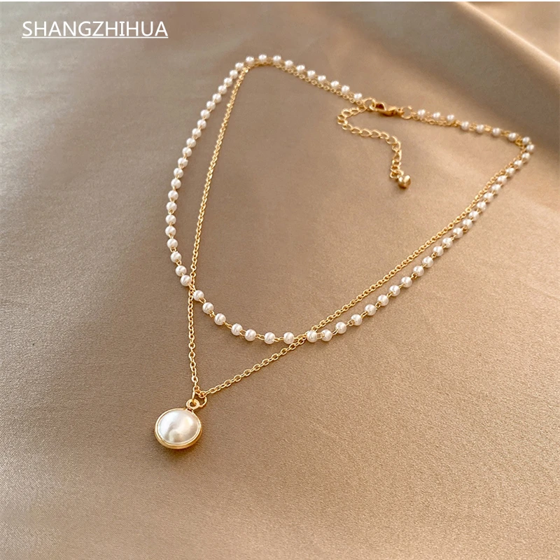 SHANGZHIHUA-Collier-Double-Perle-Super-Belle-pour-Femme-Pendentif-Perle ...