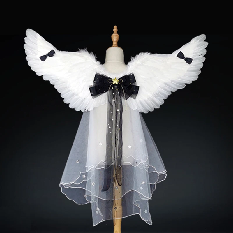Feather Angel Wings With Bowknot Cloak Feather Wings Princess Cosplay ...