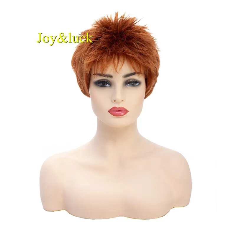 Joy&luck Short Wig Orange Color Natural Curly Synthetic Wigs for Women ...