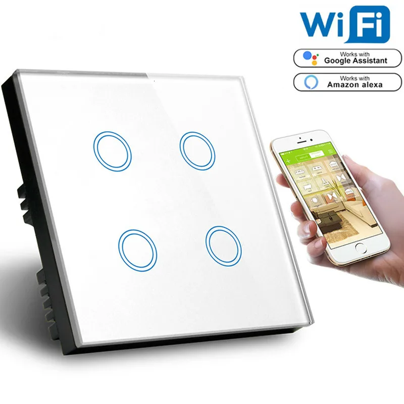 EU-Standard-wifi-smart-switch-Touch-screen-4-Gang-Alexa-Voice-Control ...