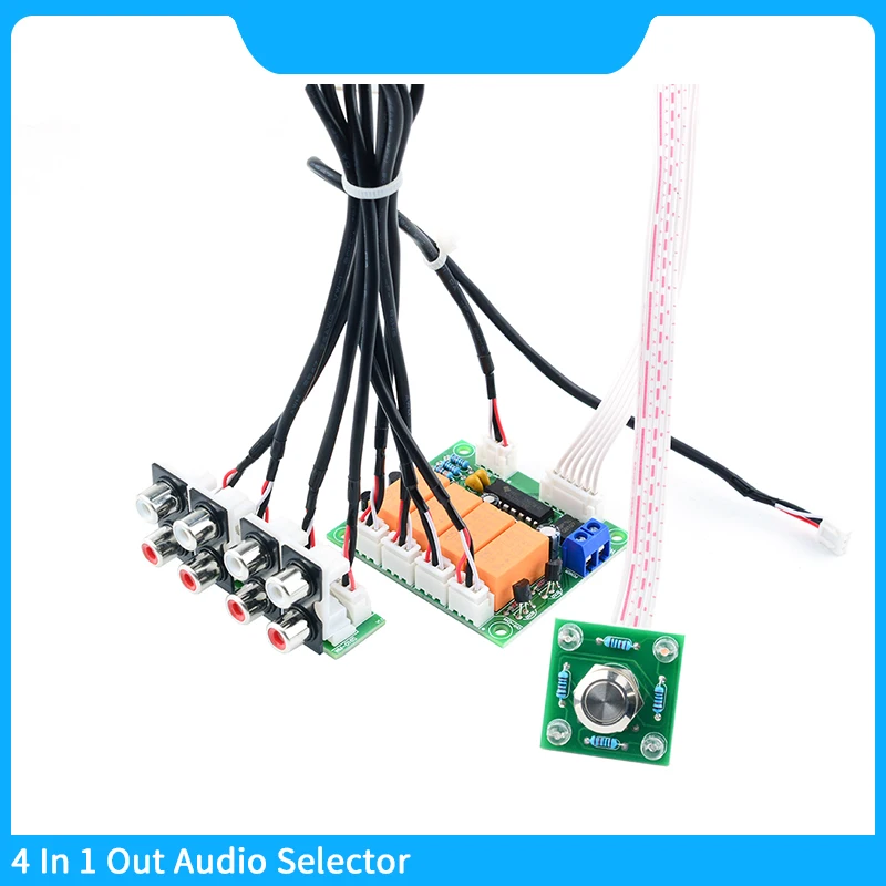 Audio Input Selector 4 IN 1 Out Relay 4-way Switching RCA Signal Input Selection Board of Button ...