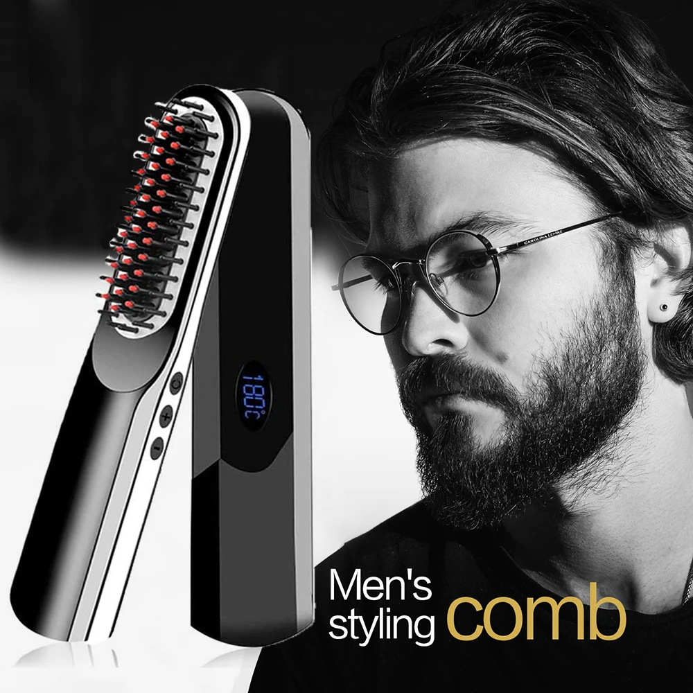Beard Straightener For Men Beard Straightening Comb Cordless ...