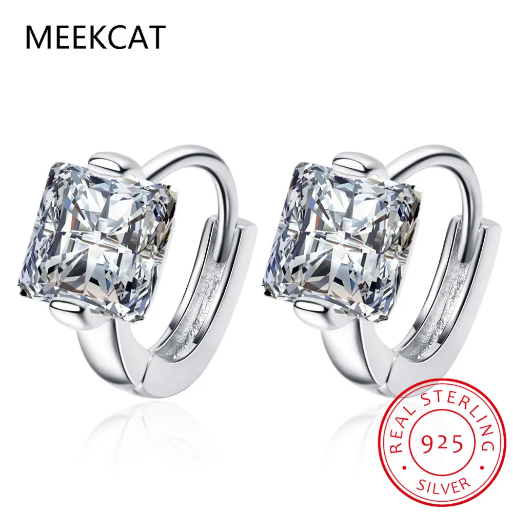 925 실버 다이아몬드 테스트 통과, 스파클링 스퀘어 모이사나이트, 작은 허기 후프 귀걸이, 여성 웨딩 쥬얼리, 총 2 ct D 컬러| | - AliExpress