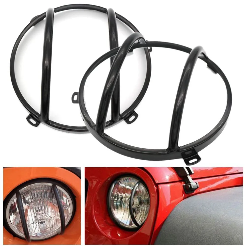 7-LED-Headlamp-Protector-Guard-Front-Headlight-Protective-Metal-Cover ...