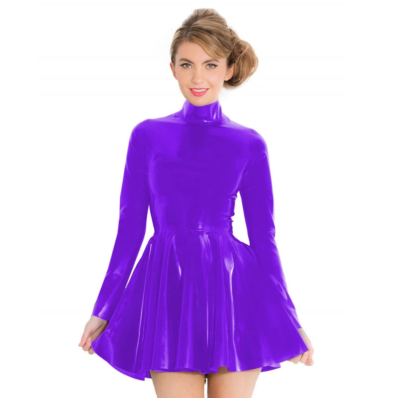 6xl High Quality Pvc Turtleneck Mini Dress Women Sexy Bodycon Skater ...