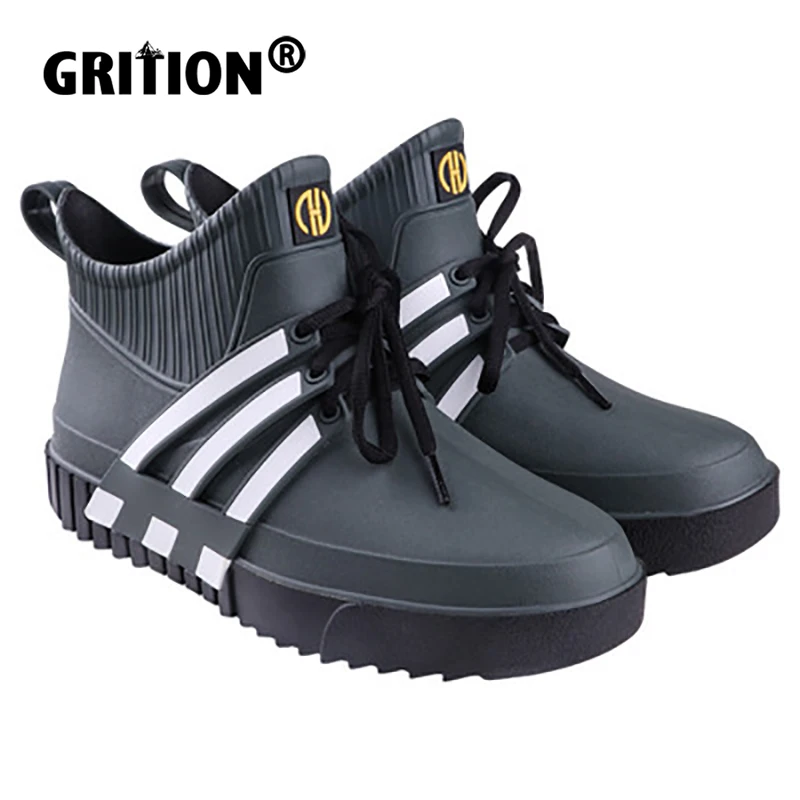 GRITION Mens Rain Boots Slip on Rain Shoes Male Water Shoes Waterproof ...