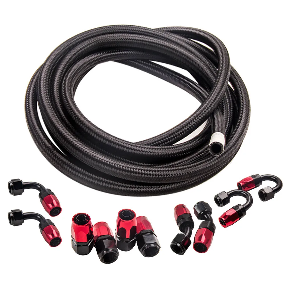 AN8-AN-8-Fitting-Stainless-Steel-Nylon-Braided-Oil-Fuel-Hose-Line-16FT ...