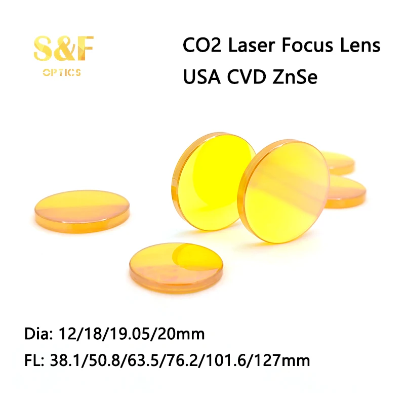USA CVD ZnSe CO2 Laser Focus Lens Dia.12 18 19.05 20mm FL 38.1 50.8 63. ...