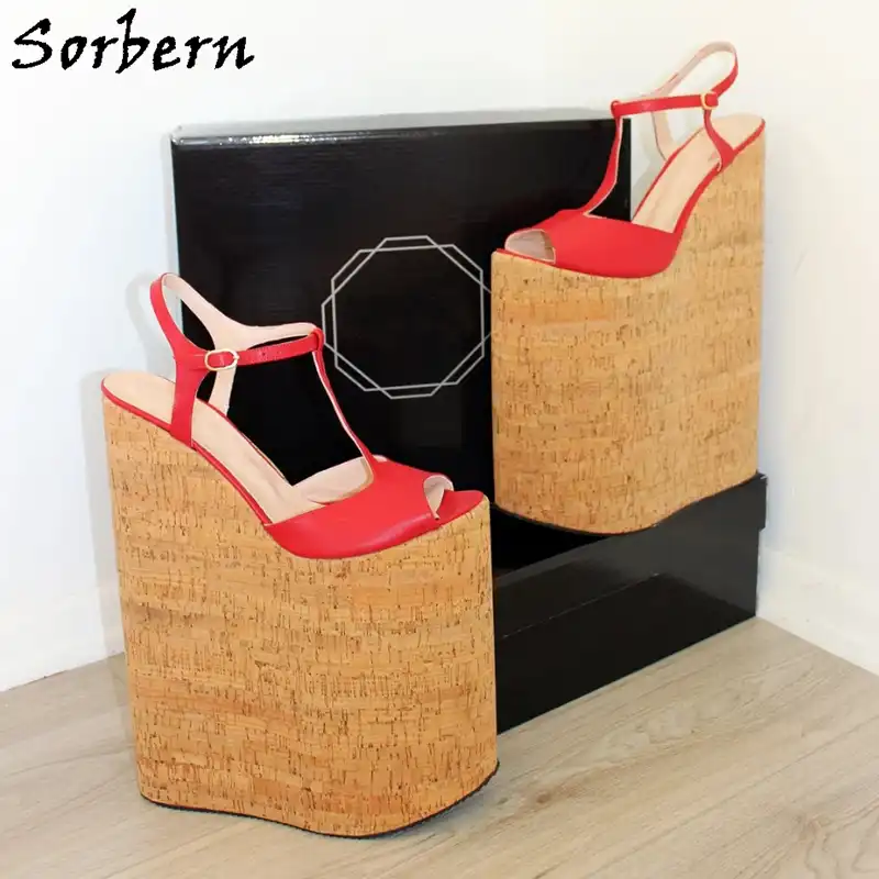 Sorbern 12 Inch Heel Wedges Women Sandals Cross Dressers T strap Peep ...