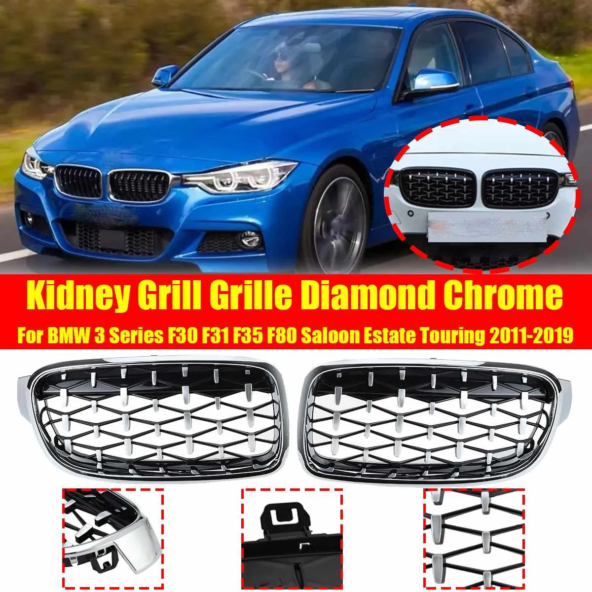 Trim Strips Diamond Lower Grill Gloss Black Front Grilles Kidney Grill ...