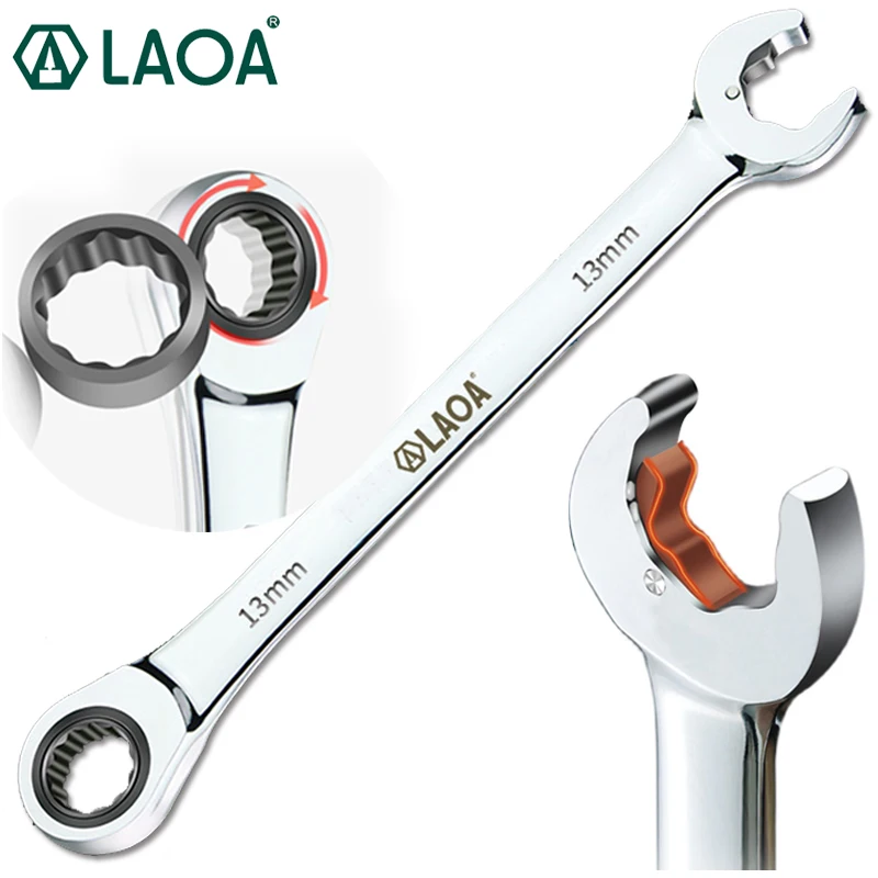 LAOA CRV Alloy Steel Double Ratchet Spanner Spline Ratchet Wrench Open ...